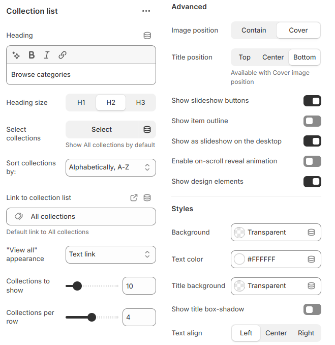 Collection list section – Swissuplabs